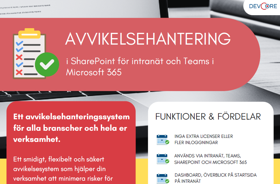 Avvikelsesystem för din bransch - Intranät & Teams | DevCore